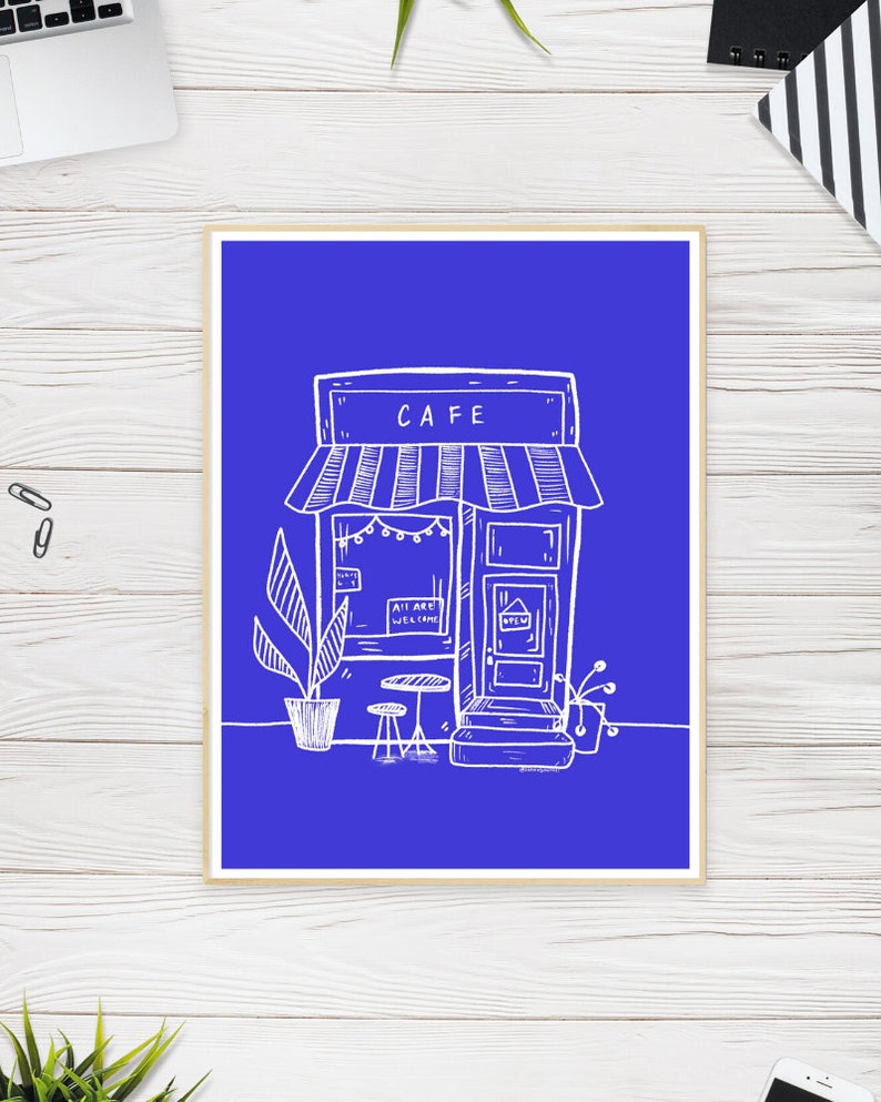 Blue Cafe Sketch Illustration Digital Download - Etsy