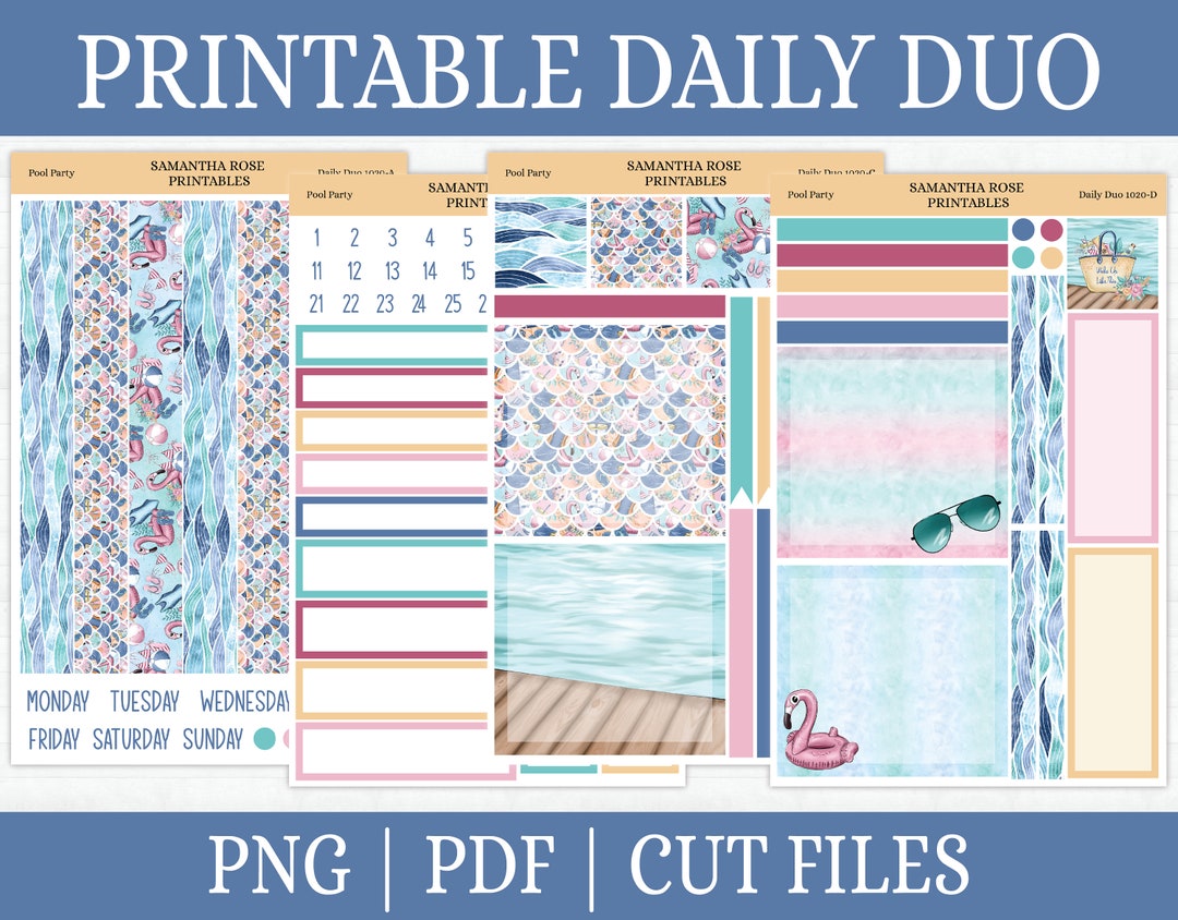 Pool Party Printable Daily Duo Kit Summer Fun Printable 7x9 Daily Duo ...
