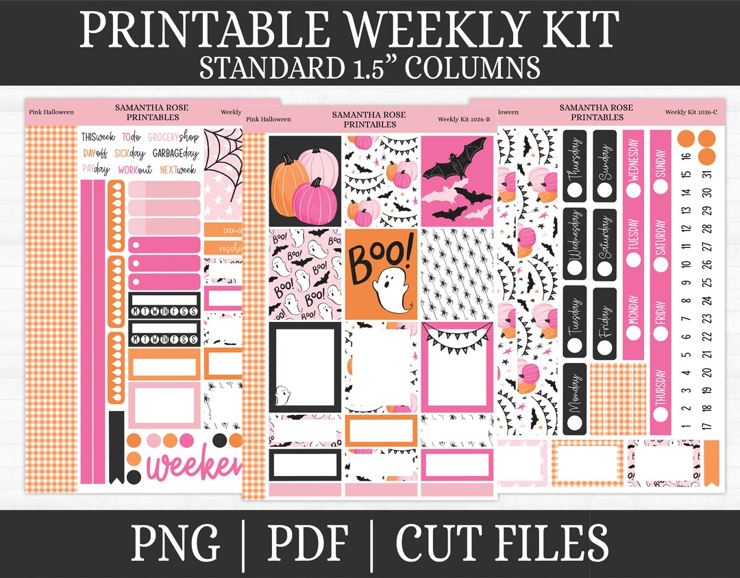 Pink Halloween Printable Weekly Kit Fall Halloween Printable Vertical ...