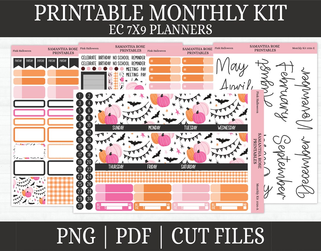 Pink Halloween Printable Monthly Kit October Printable 7x9 EC Monthly ...