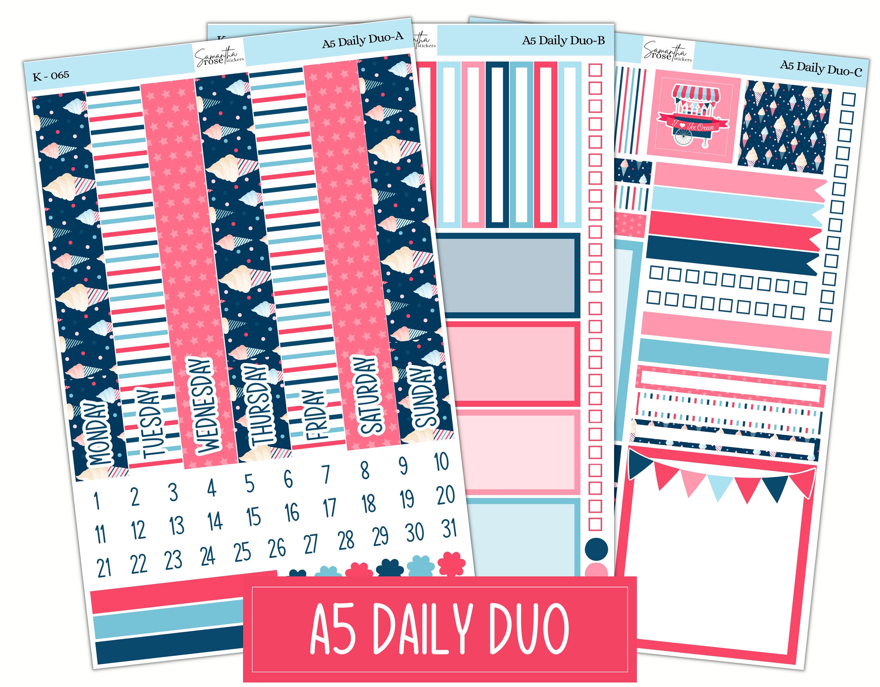 Summer Ice Cream A5 Daily Duo Sticker K-065 A5 Week at a Glance Daily ...