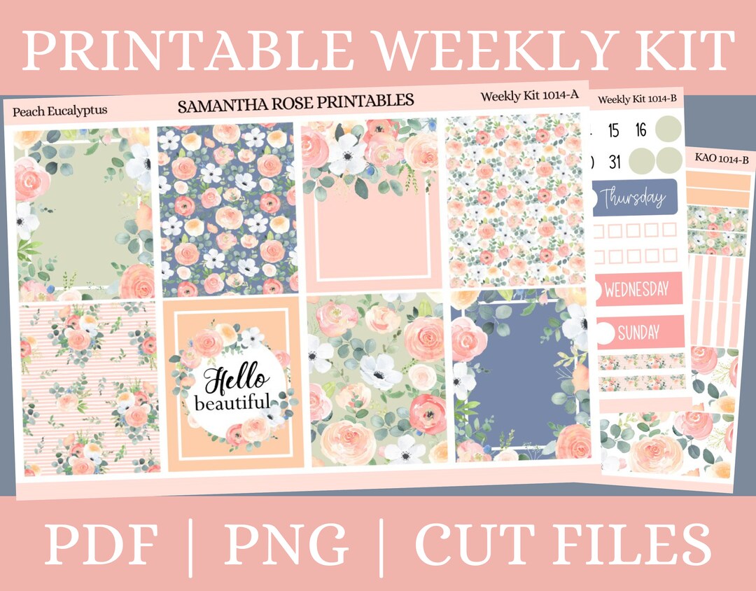 Peach Eucalyptus Printable Weekly Kit Floral Printable Vertical Planner ...