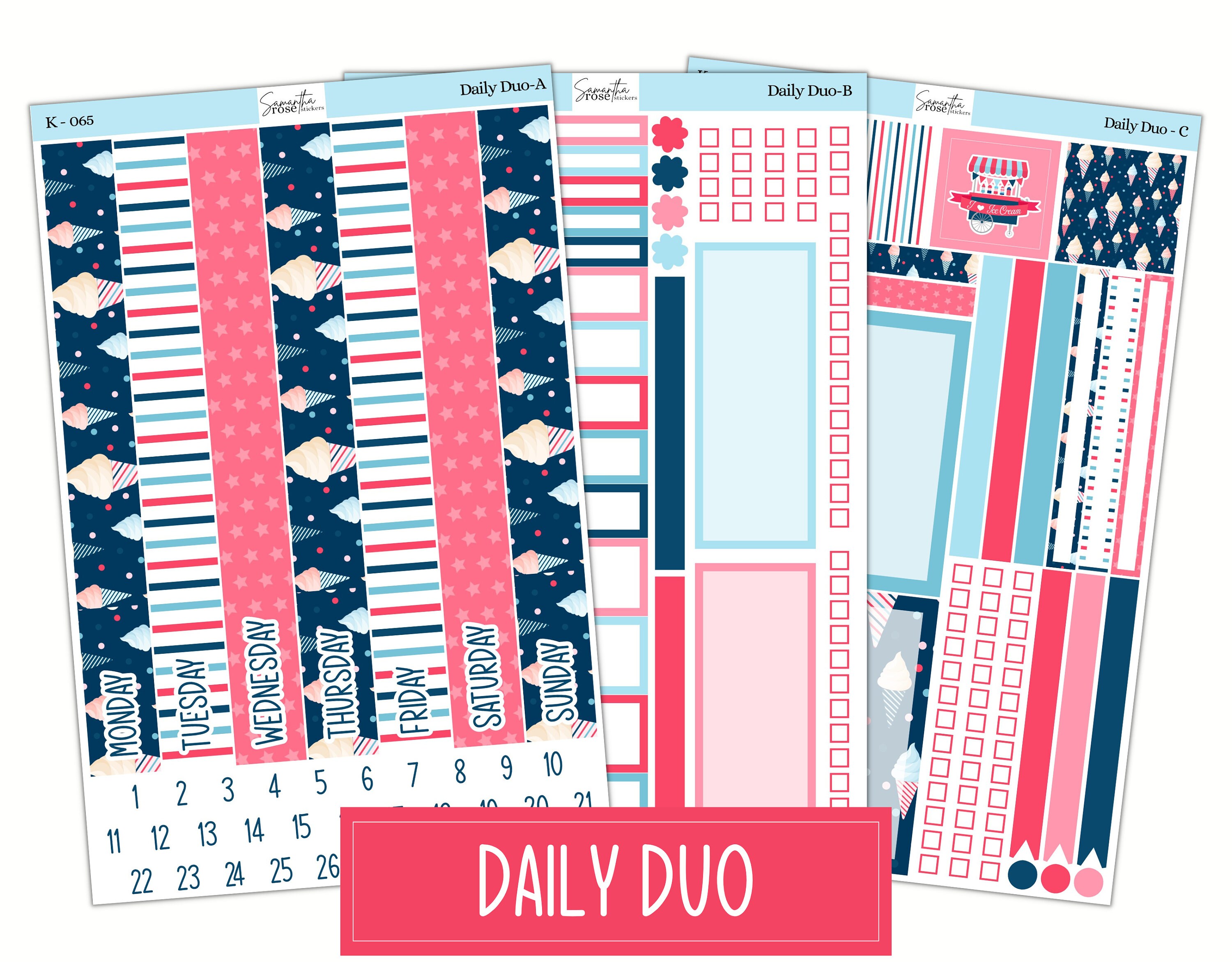 Summer Ice Cream A5 Daily Duo Sticker K-065 A5 Week at a Glance Daily ...