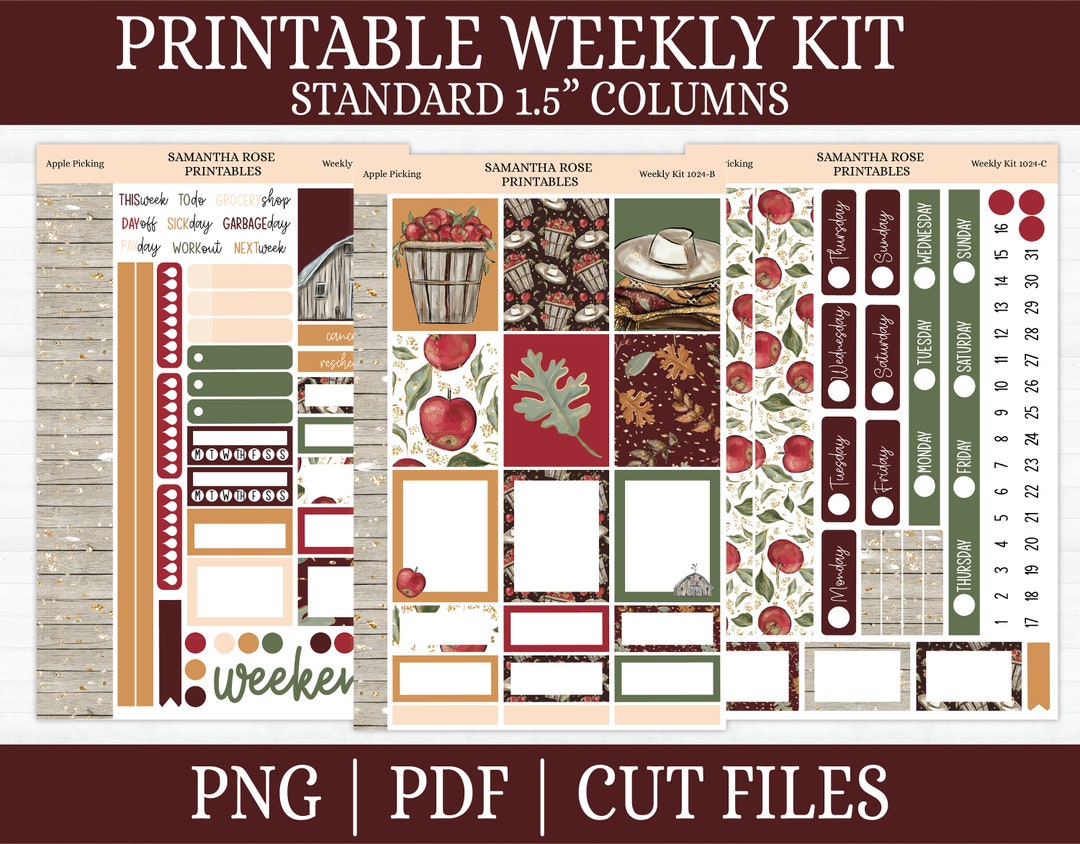 Apple Picking Printable Weekly Kit Fall Printable Vertical Planner ...
