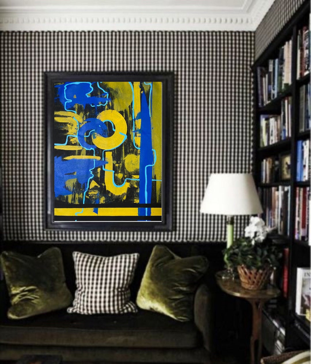 TANGLED ABSTRACT PAINTING Abstract Art Colourful Green Blue Gold Blend ...