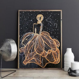 Abstract Line Drawing – Copper & Gold Feminine Art, Rolled Canvas - Etsy