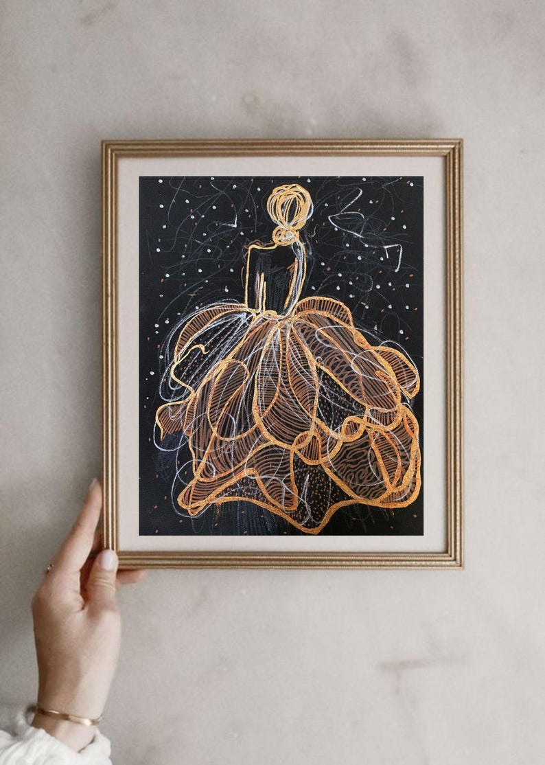 Abstract Line Drawing – Copper & Gold Feminine Art, Rolled Canvas - Etsy
