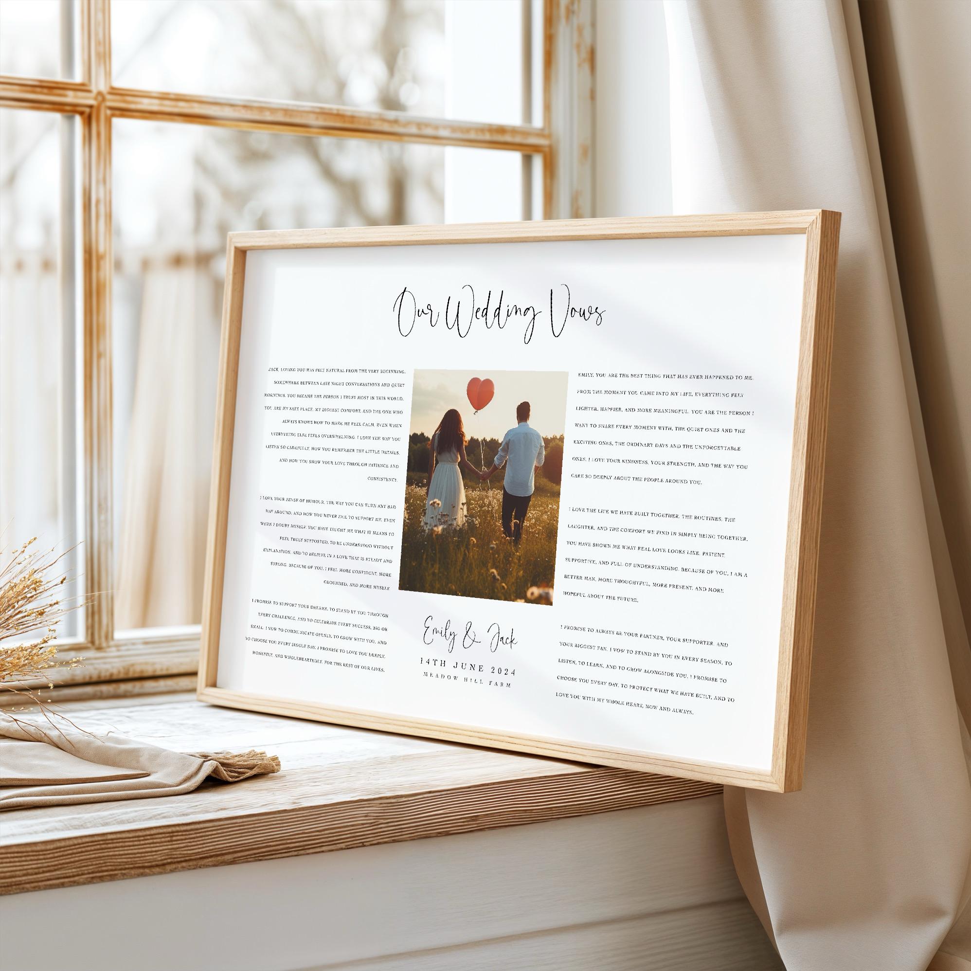 Custom Wedding Vows and Photo Print – Personalised Engagement ...