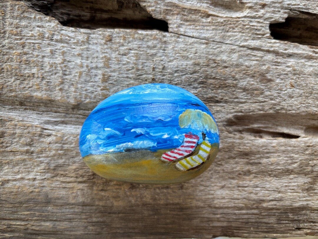 Hand Painted Beach Rock: Summer Seascape Art - Etsy