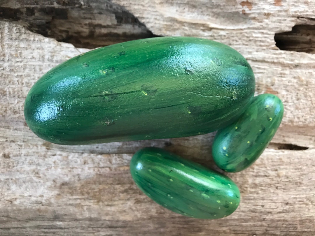Set of 3 Hand Painted Rocks, Faux Pickles or Cucumbers, Home/kitchen ...