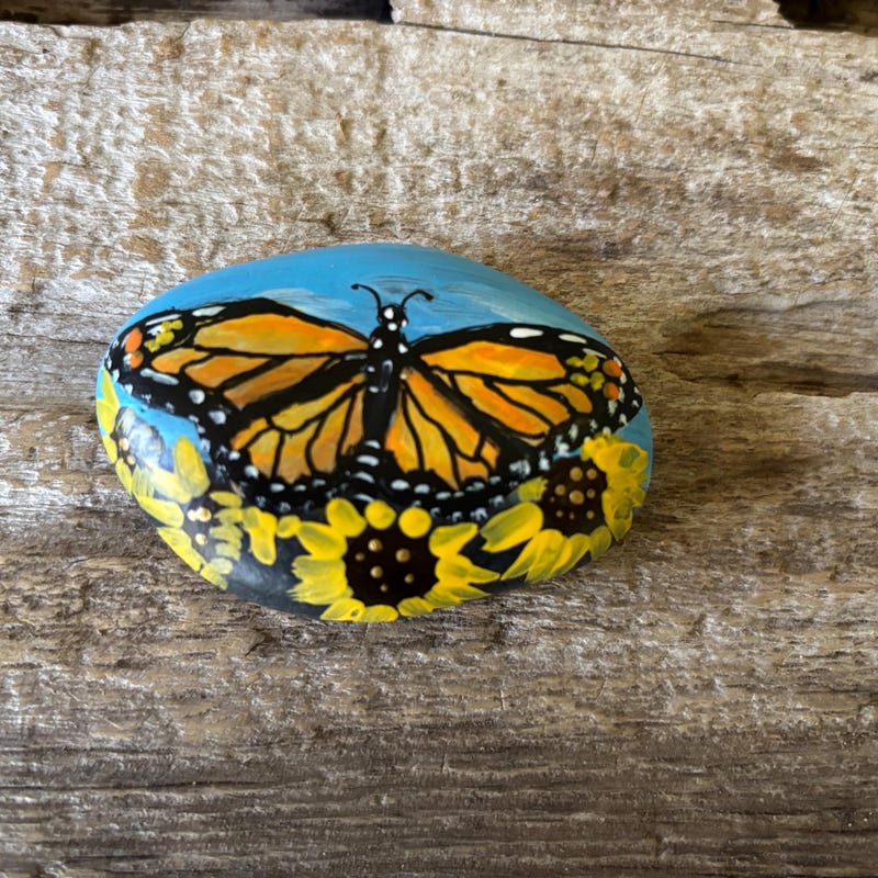 Butterfly on a Painted Rock - Etsy