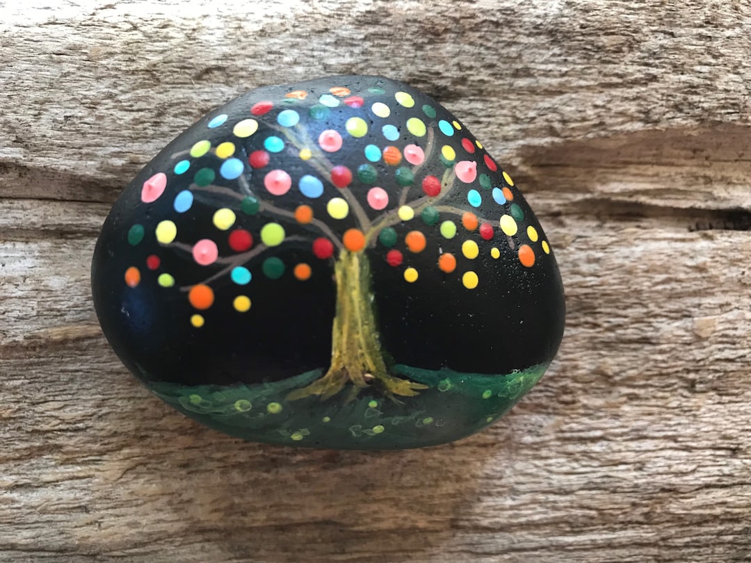 Mandala Hand Painted Confetti Tree, Natural River Rock, Perfect Gift ...