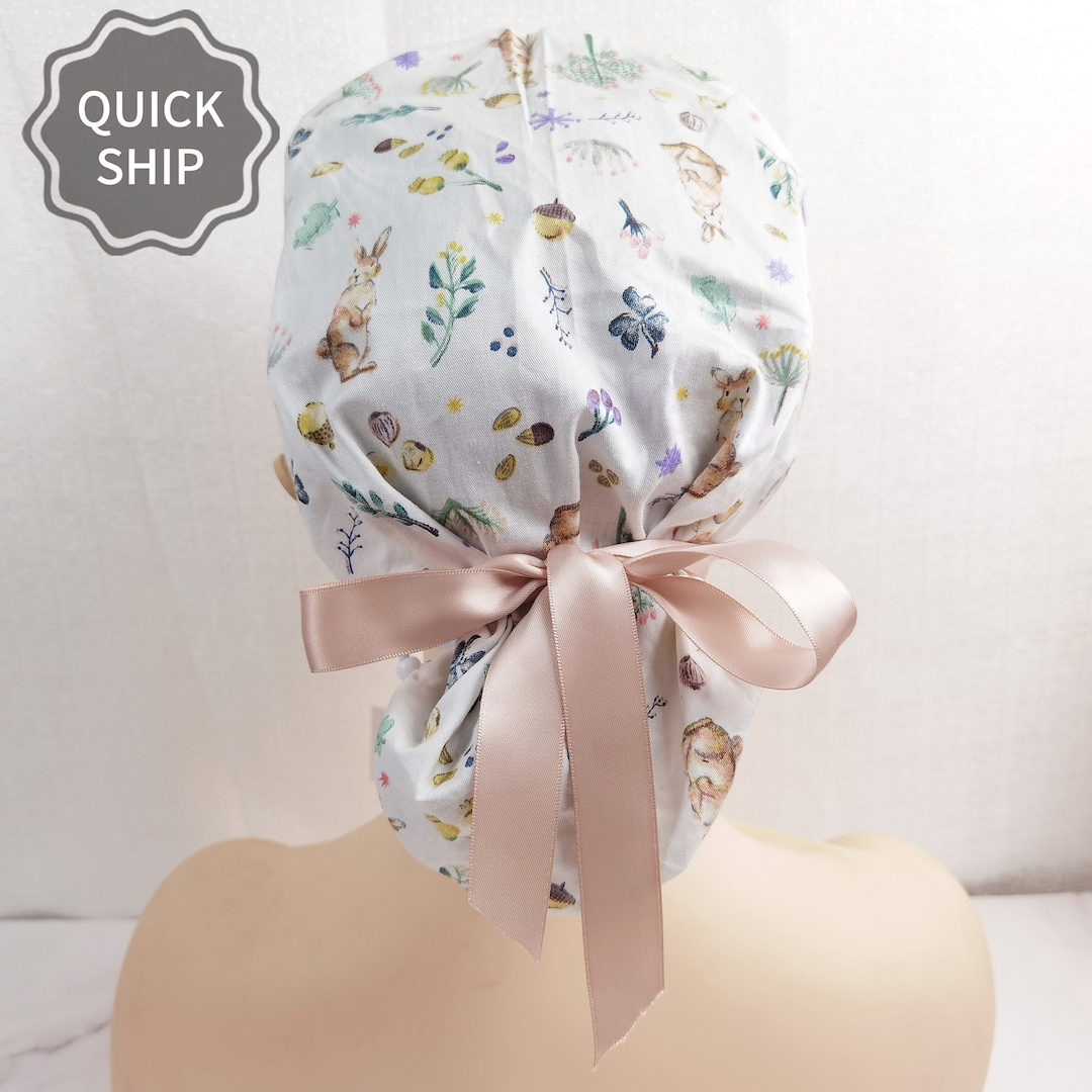 Bunny Scrub Cap With Buttons, Pony Tail Scrub Cap for Women, Doctor Cap ...
