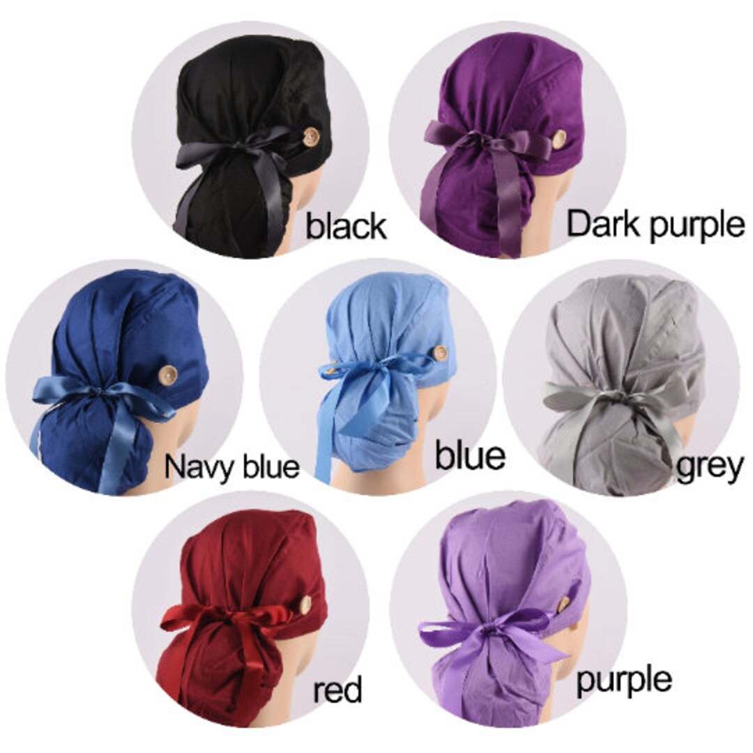Solid Color Scrub Cap for Women, Blue Nurse Cap Surgical Cap for Long ...