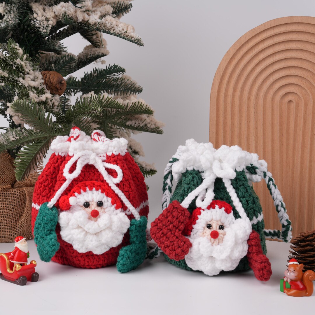 Cute Santa Claus Crochet Bag With Drawstring,crochet Christmas Treat ...