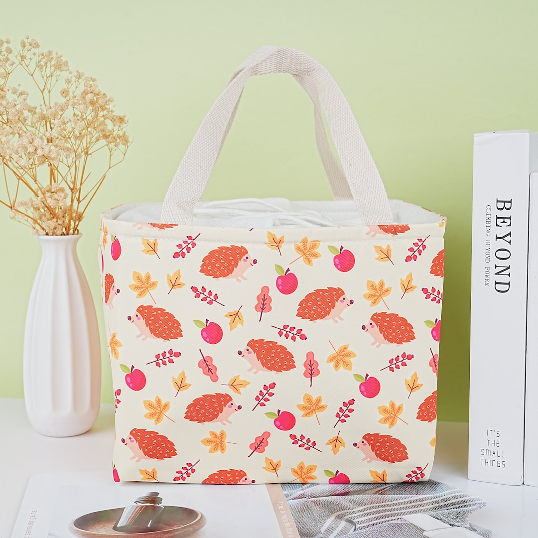 Hedgehog &flower Handmade Lunch Bag, Handmade Winter Insulated Lunch ...