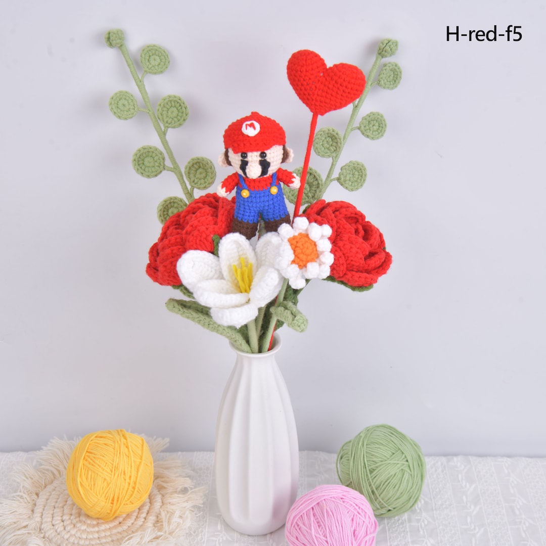 Mario Cartoon Crochet Bouquet,handmade Knitted Bouquet,tulip,lily of ...