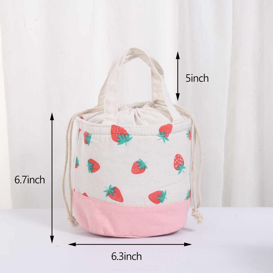 Fruit Strawberry Lunch Bag, Winter Spring Canvas Drawstring Tote Bag ...