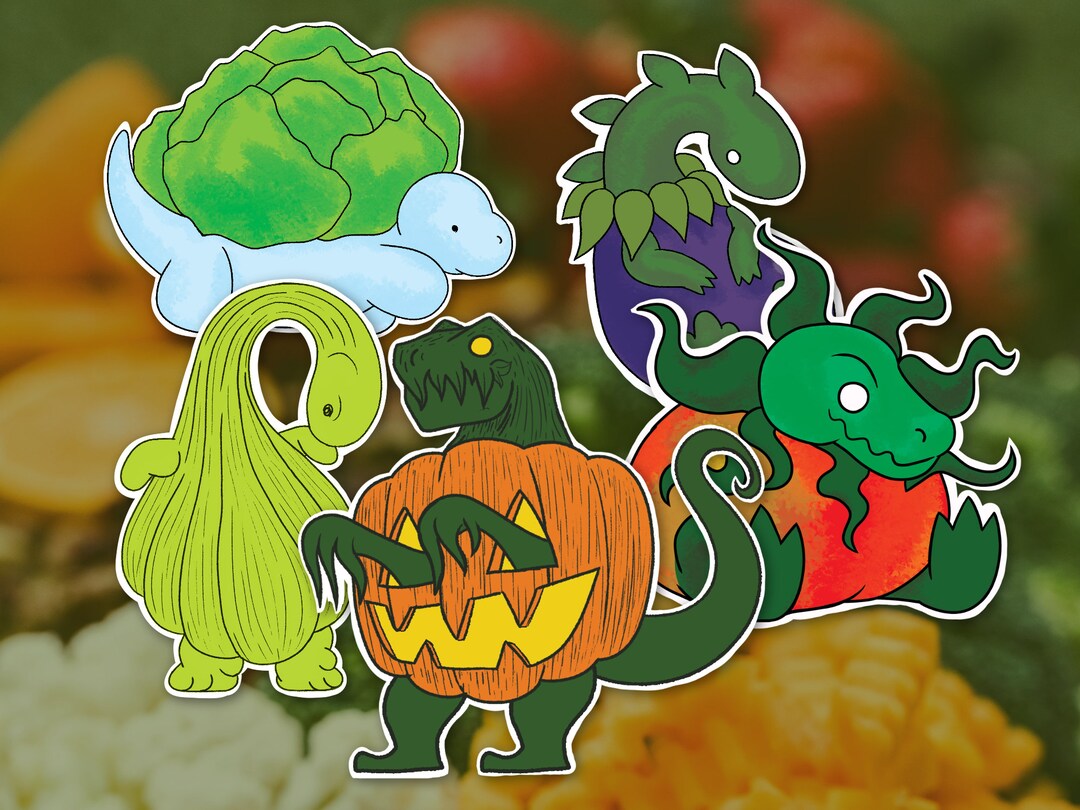 Cute Fall-inspired Vegetable Dinosaur Vinyl Stickers | 5pc Set or ...