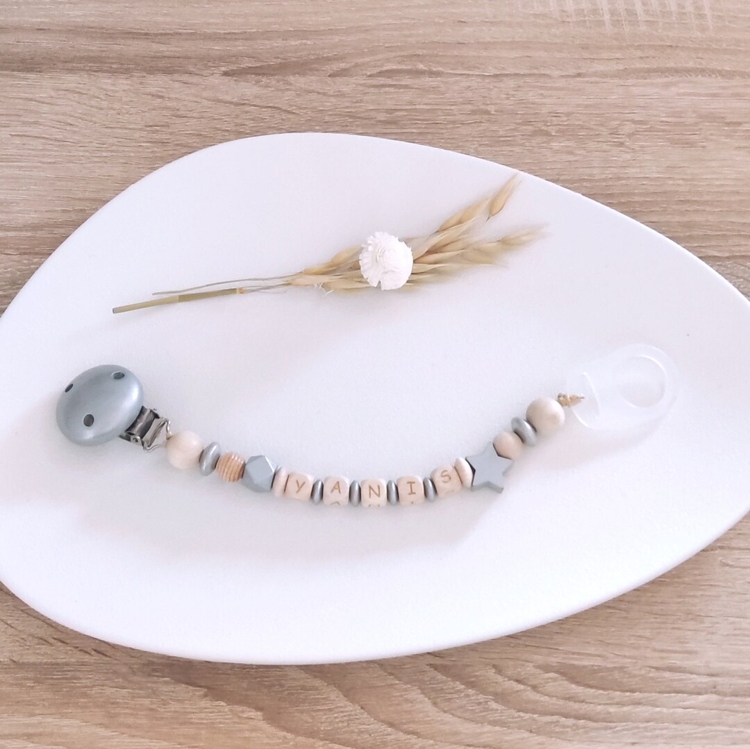 Wooden / Silver Pacifier Clip - Etsy