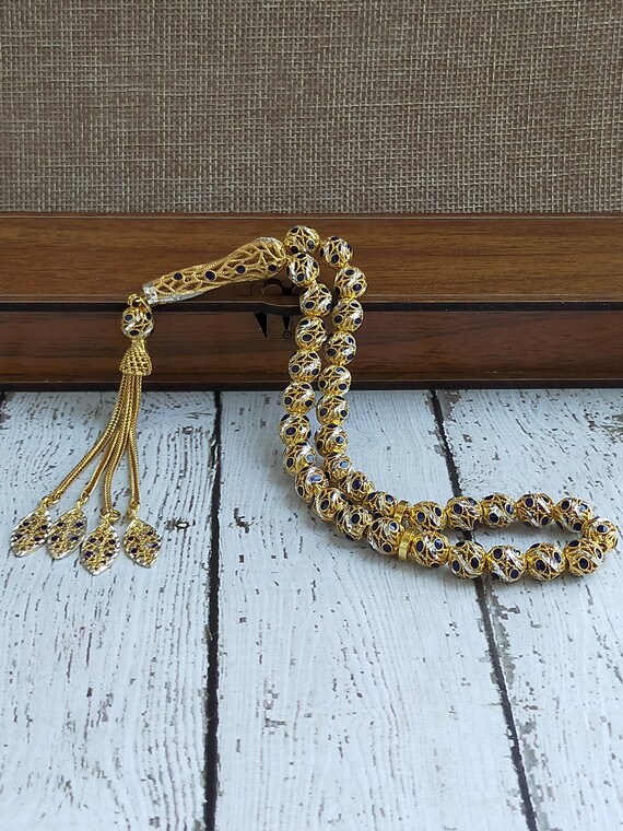 BLACK RUBY Stone Inlay 33 Prayer Beads 925 Solid Sterling | Etsy