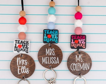 Teacher Glitter Lanyard - Personalized Lanyard for ID Badge - Beaded ...