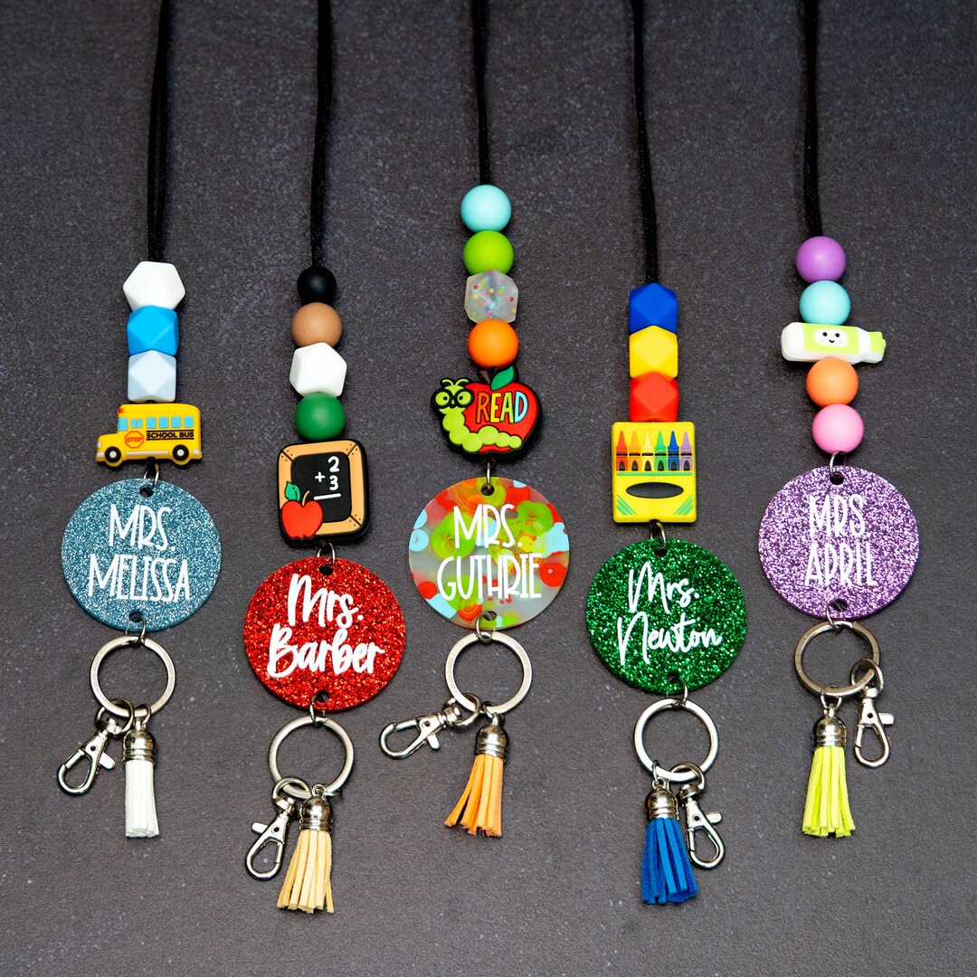 Teacher Glitter Lanyard Personalized Lanyard for ID Badge Beaded ...