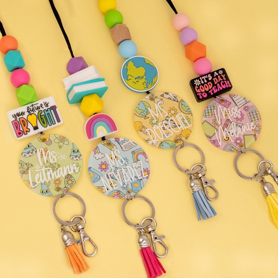 Teacher Subject Lanyard - Personalized Lanyard for ID Badge - Beaded ...