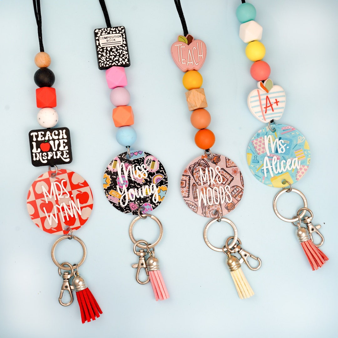 Colorful Teacher Lanyard - Personalized Lanyard for Badge - Beaded ...