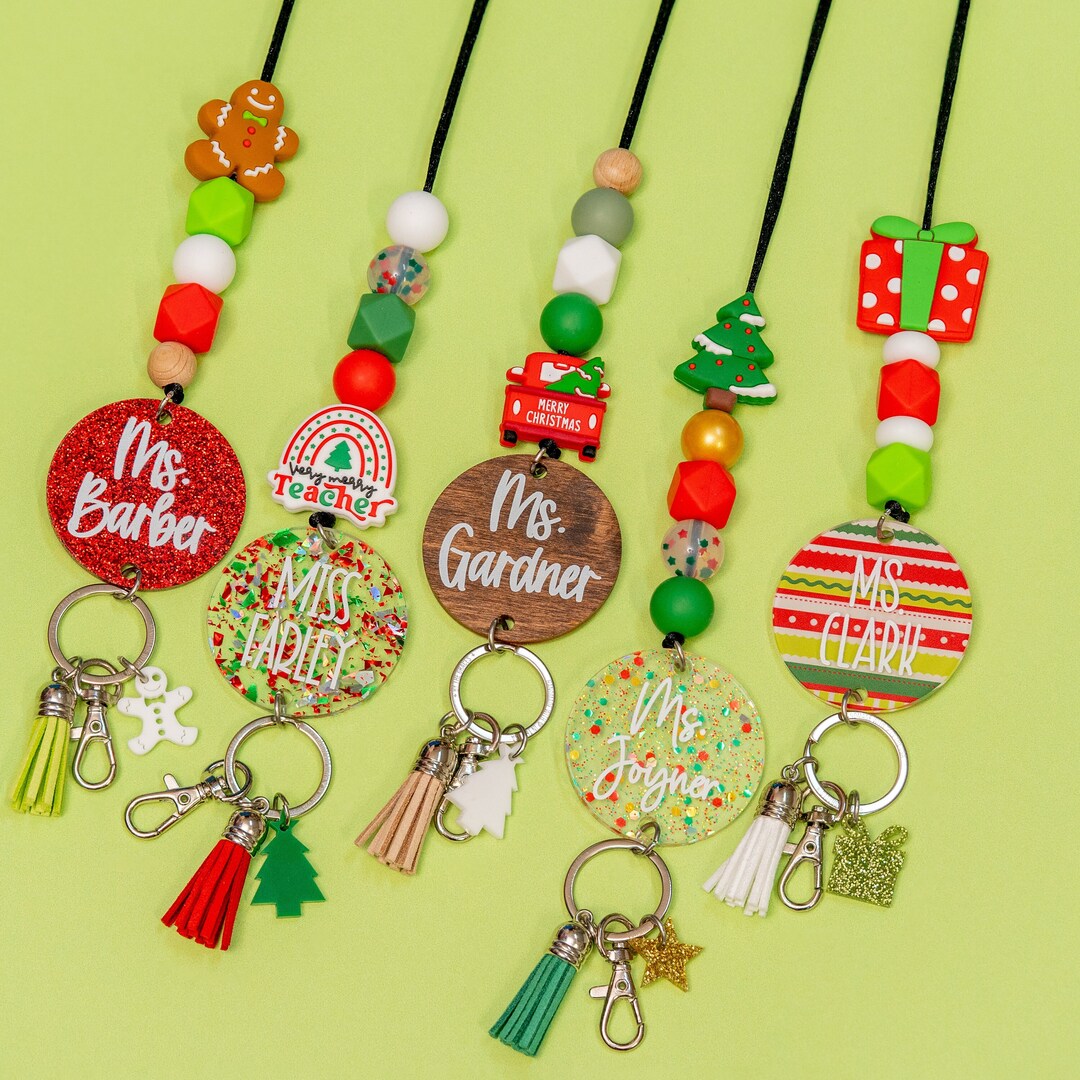 Glitter Holiday Lanyard for Teachers Christmas Teacher Lanyard Beaded ...
