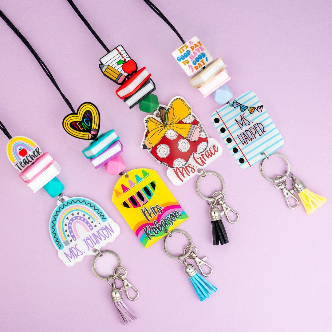 Rainbow Teacher Lanyard - Personalized Lanyard for Keys or ID Badge ...