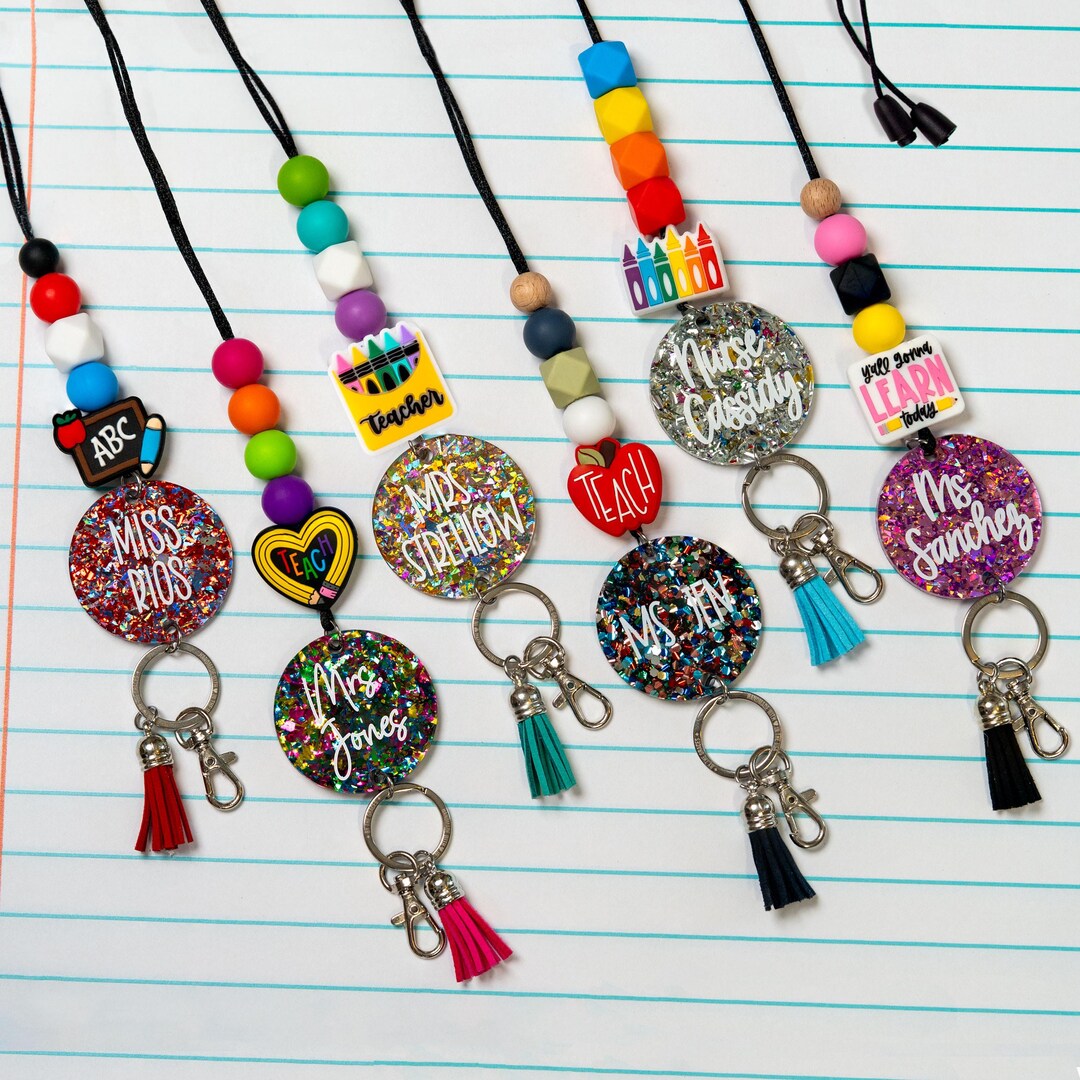 Teacher Glitter Lanyard Personalized Lanyard for Keys or ID Badge ...