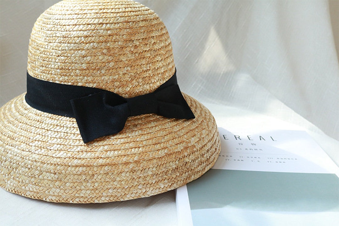 56-58 Ins Summer Straw Hand Woven Straw Hat Round Top Curved Eaves ...