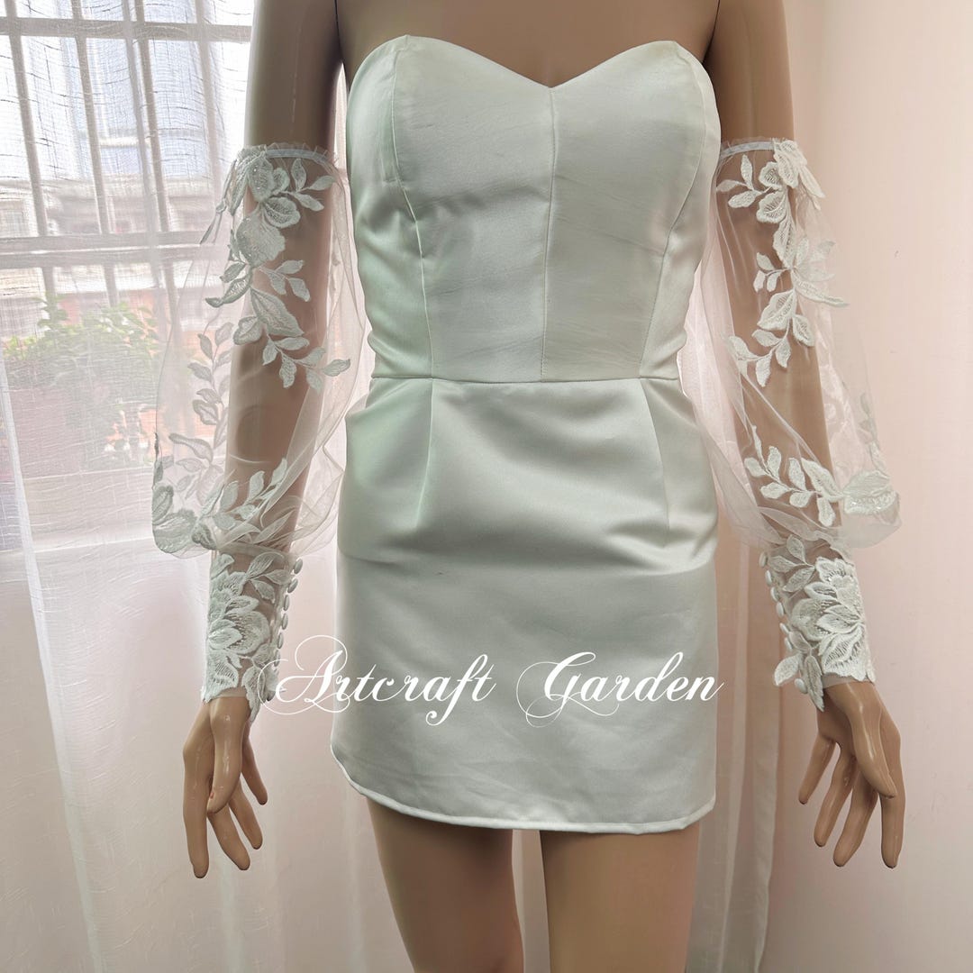 Customized Little Puffy Sequins Cotton Lace Wedding Sleeves With ...