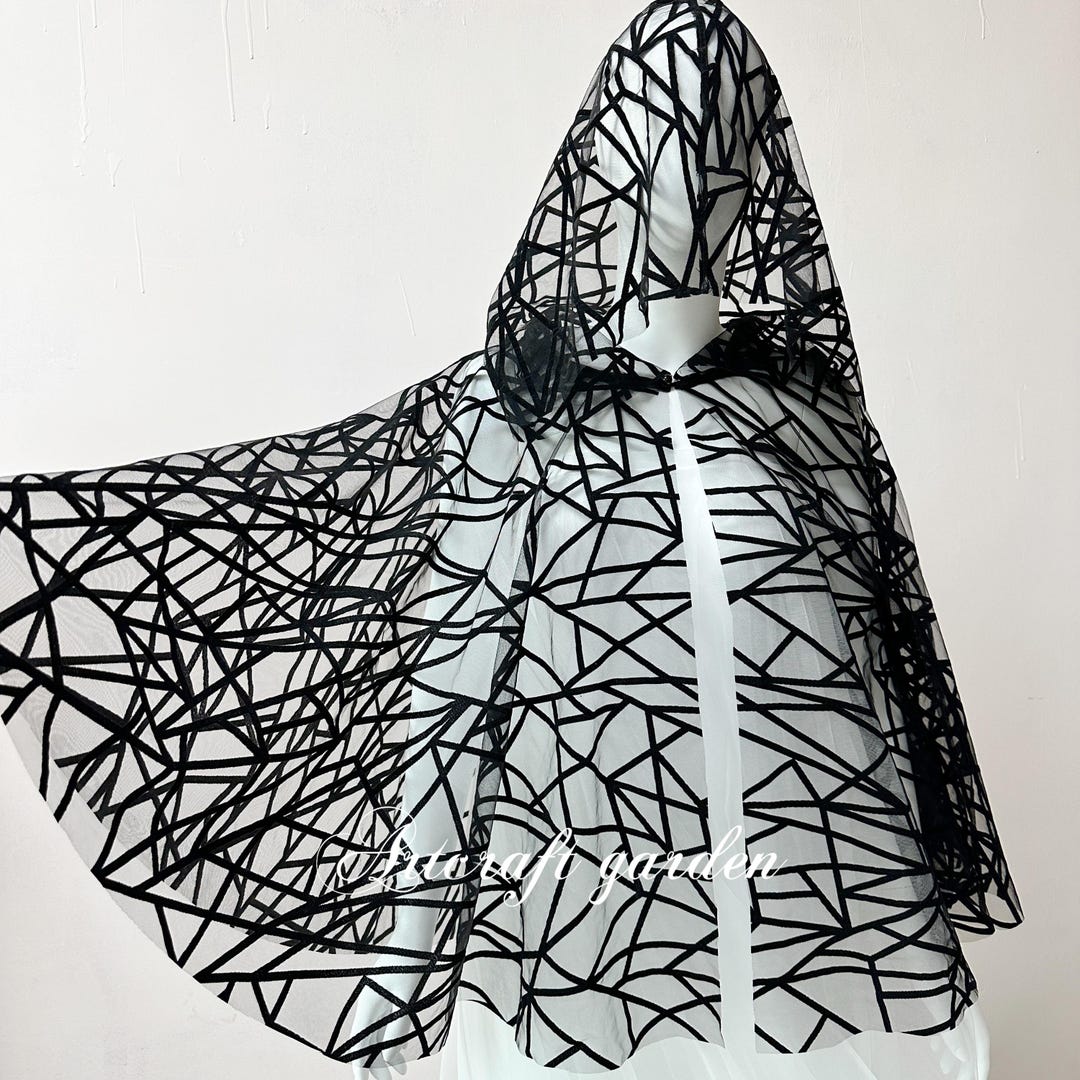 Customized Black Geometry Mesh Cloak,flocked Design Cloak With Cap ...