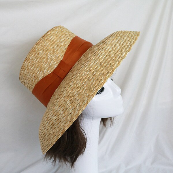 Flat Brim Straw Hat - Etsy