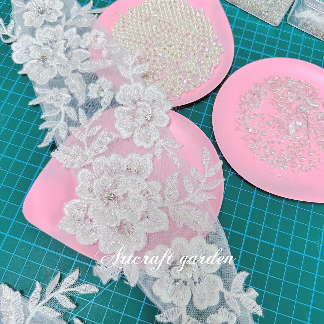 Custom Cotton Lace Wedding Strap, Diamond Beaded Pearl Feature Bridal ...