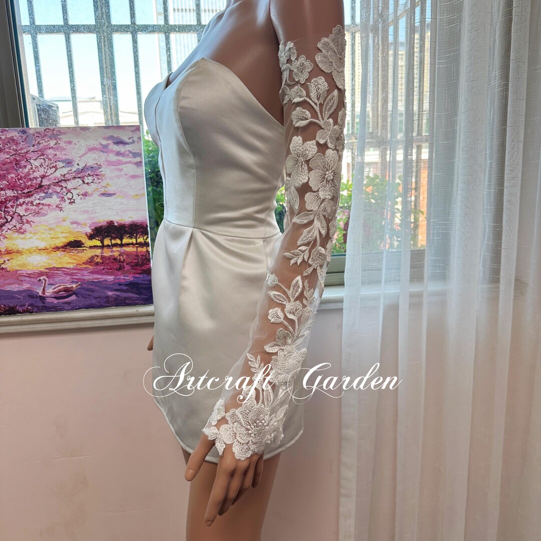 Customized Long Fingerless Applique Lace Wedding Gloves for Bridal ...