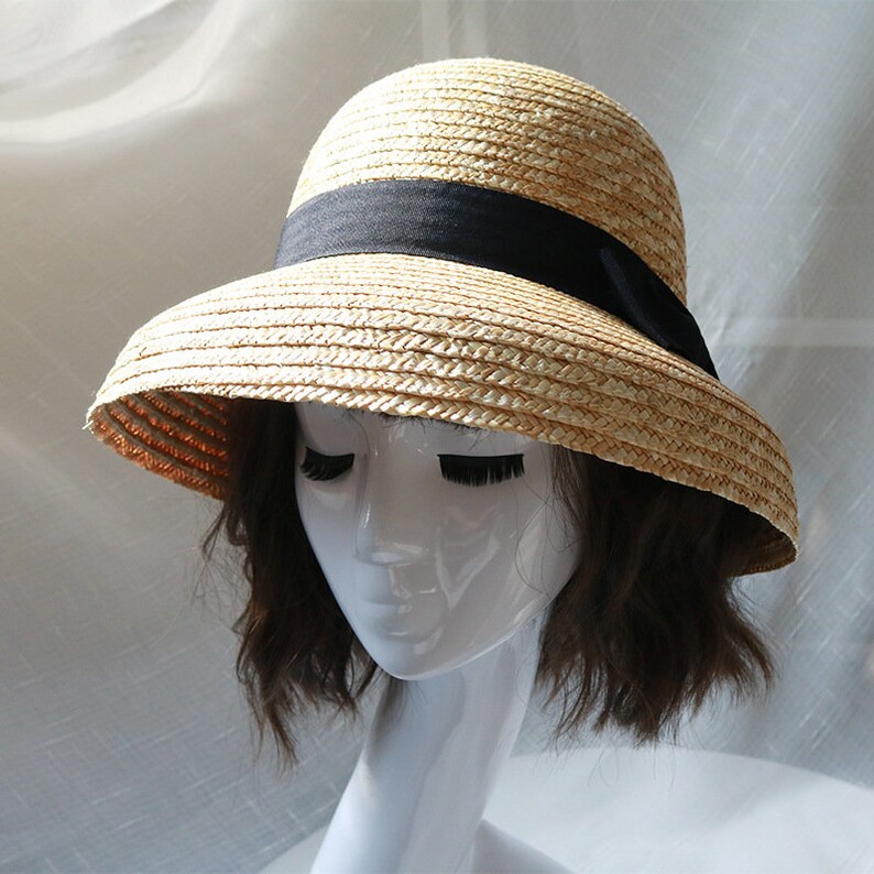 56-58 Ins Summer Straw Hand Woven Straw Hat Round Top Curved - Etsy