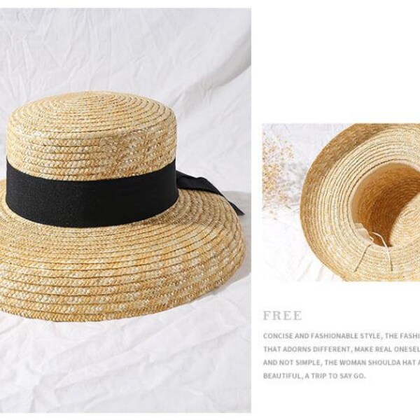 Flat Brim Straw Hat - Etsy