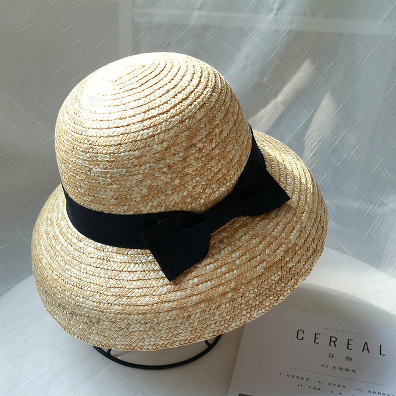 56-58 Ins Summer Straw Hand Woven Straw Hat Round Top Curved - Etsy