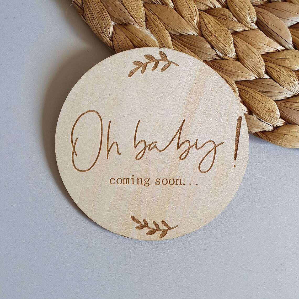 Oh Baby Coming Soon Wooden Announcement Card Pregnancy | Etsy