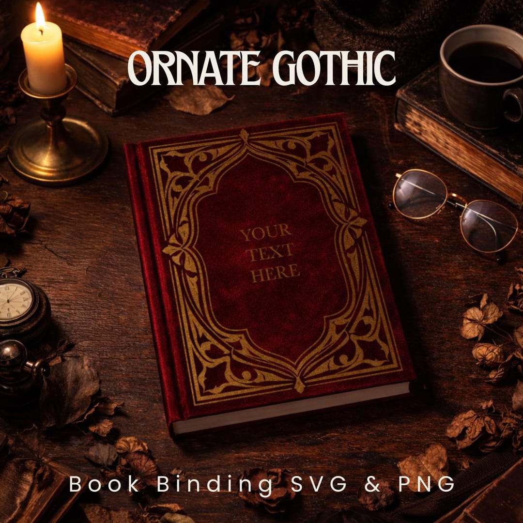 Gothic Book Binding SVG, Customizable Book Cover PNG (digital Download ...