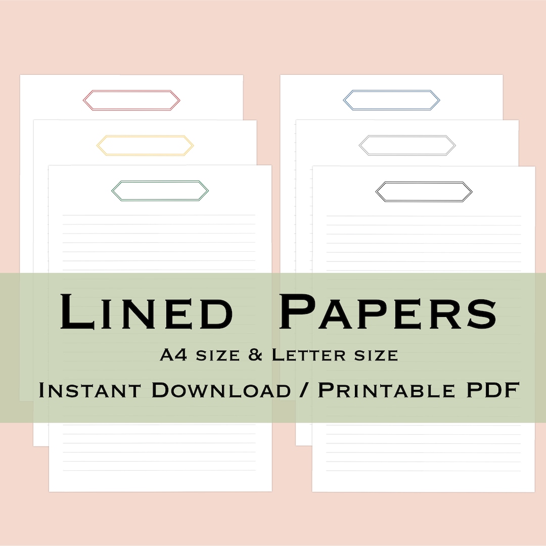 Printable Lined Papers 6 Colors Pack, Downloadable Paper, Instant ...