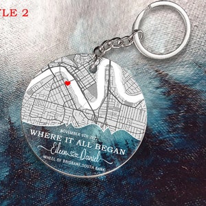 Personalized Acrylic Map Our First Date Keychain, Anniversary Gift ...