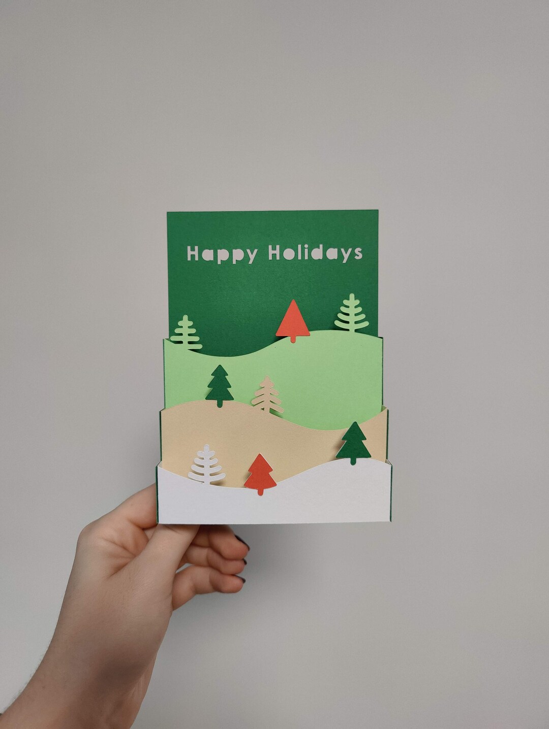 Happy Holidays Trees Card | 3D Papercut SVG Card Cut File | Cricut DIY ...