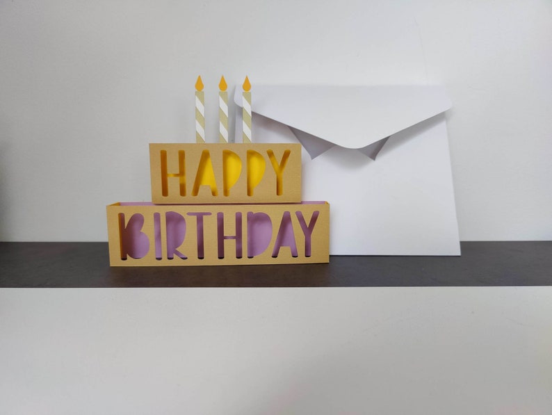 Happy Birthday Cake Card | 3D Papercut SVG Card Cut File | Cricut DIY ...