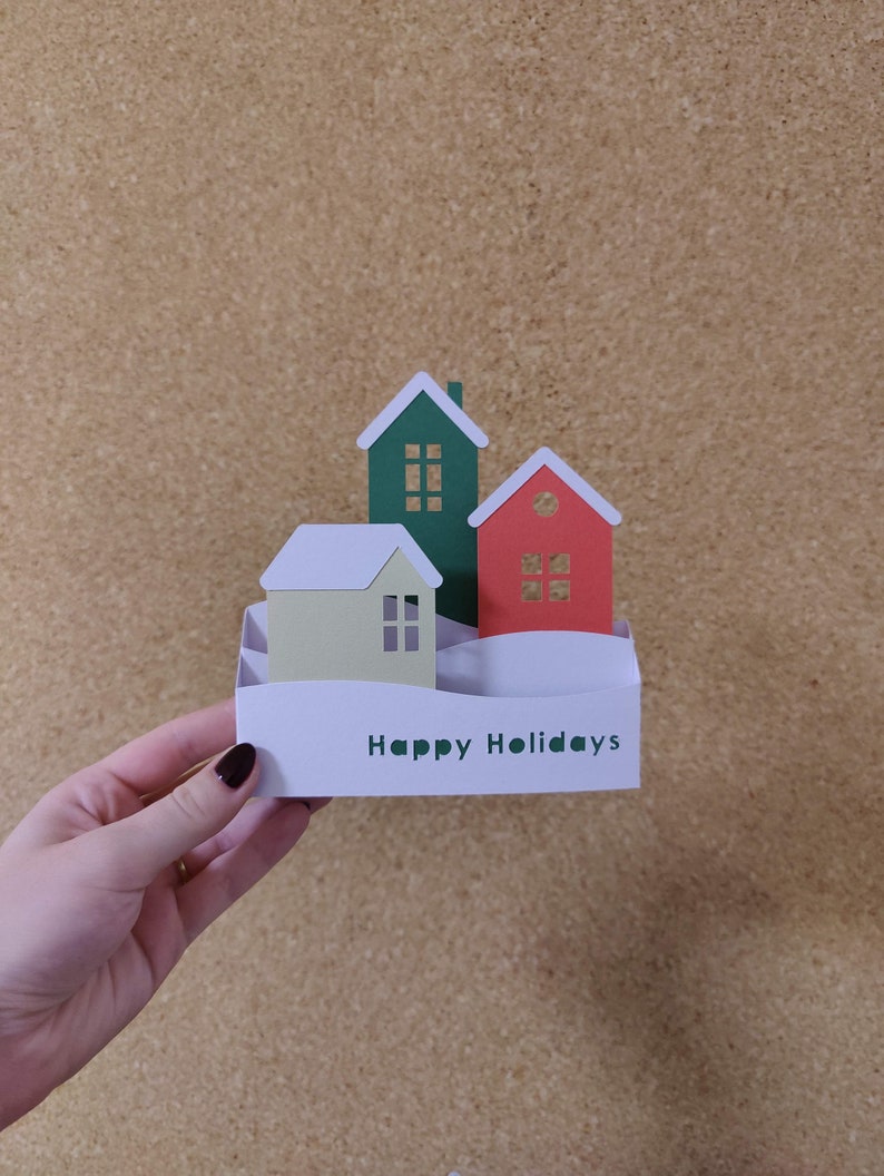 Happy Holidays Houses Card | 3D Papercut SVG Card Cut File | Cricut DIY ...