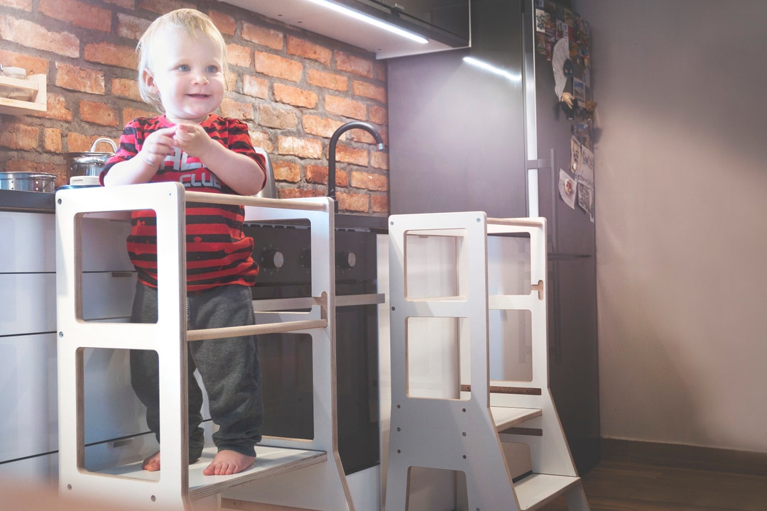 White Kitchen Helper Learning Tower Montessori Kitchen Tower Solid ...