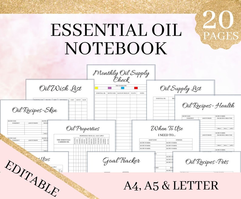 Essential Oil Planner, Essential Oil Journal,essential Oil Recipe ...